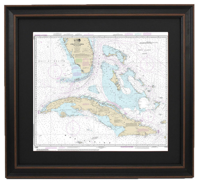 Framed Nautical Chart, Straits Of Florida And Approaches - Traditional ...