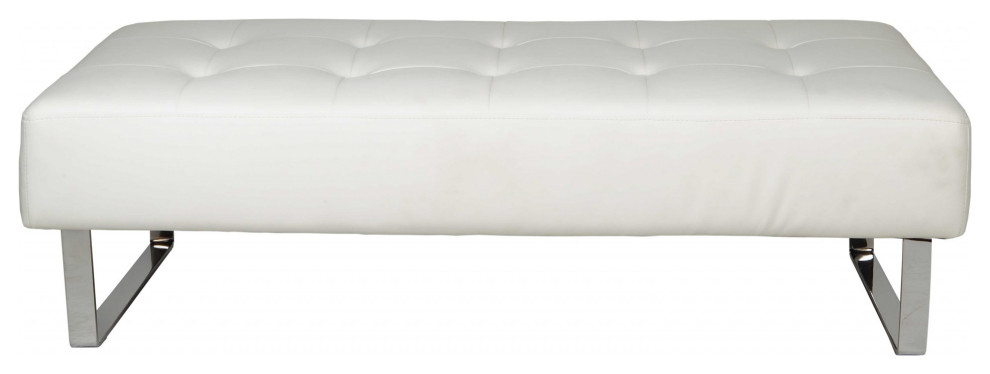 52" Chrome And White Upholstered Faux Leather Entryway Bench, 52"x24 ...