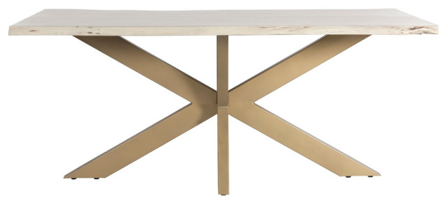 Modern Dining Table, Gold Metal Legs With Rectangular Hardwood Top ...