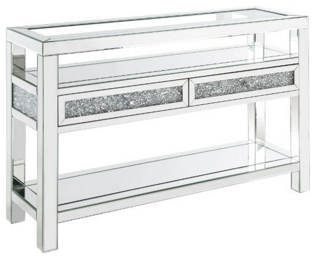 Benzara BM250642 Sofa Table With Mirror Framing and Faux Diamonds ...