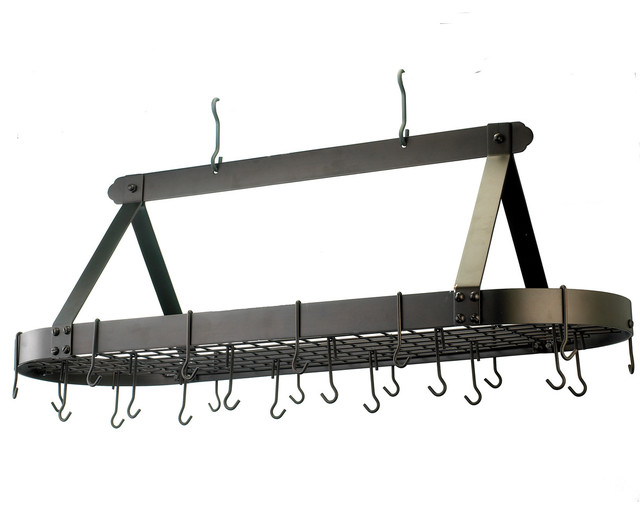 Oval Oiled Bronze Pot Rack With Grid And 24 Hooks - Transitional - Pot ...