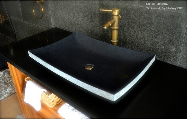 BLACK BASALT BATHROOM STONE WASH BASIN SINK 600MM-LOTUS - Contemporary ...
