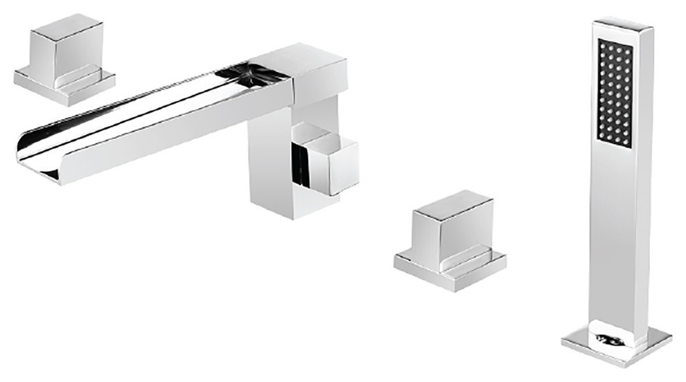 Extra Long Waterfall Spout Chrome Two Handle Roman Tub Faucet and Hand ...