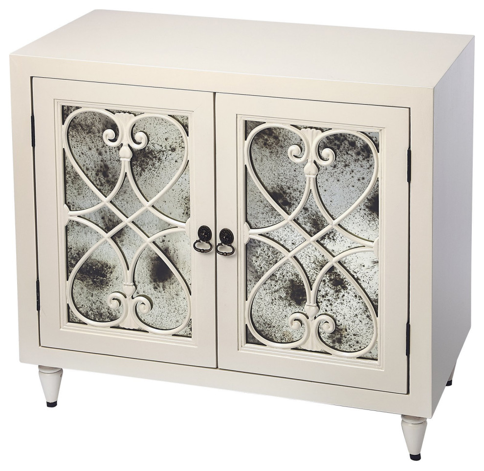Unique Storage Cabinet, 2 Doors With Scrollwork & Mirrored Accents ...