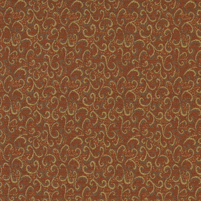 Rust Red And Gold Abstract Scrolls Contract Grade Upholstery Fabric By ...