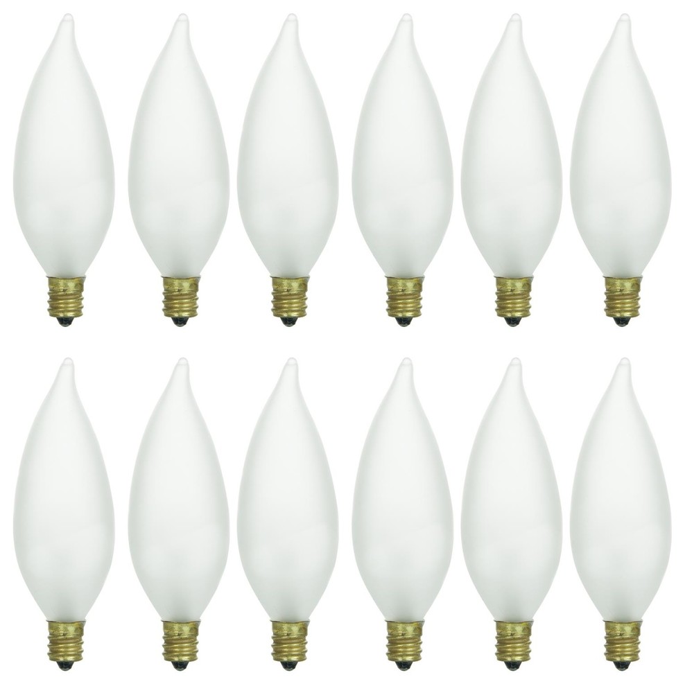 12 Pack Sunlite Frost Flame Tip Chandelier Bulb, 40W, 120V, Candelabra ...