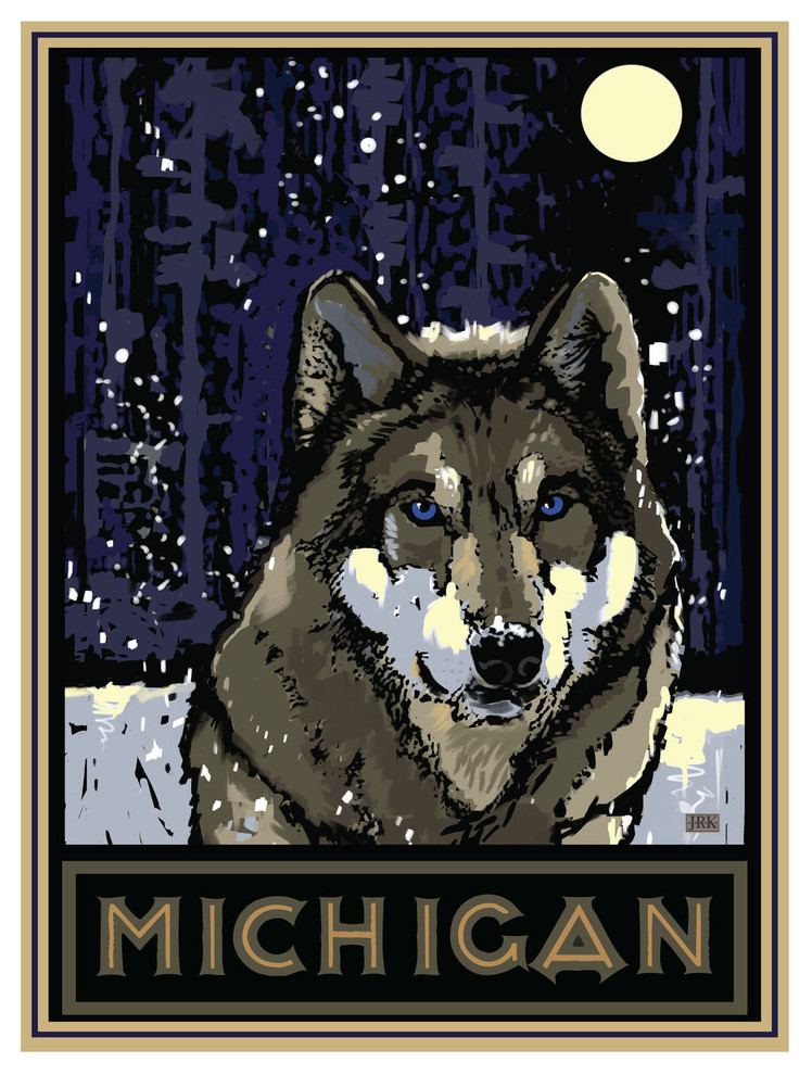 by Artist Joanne Kollman Michigan Timberwolf Art Print, 9"x12 ...