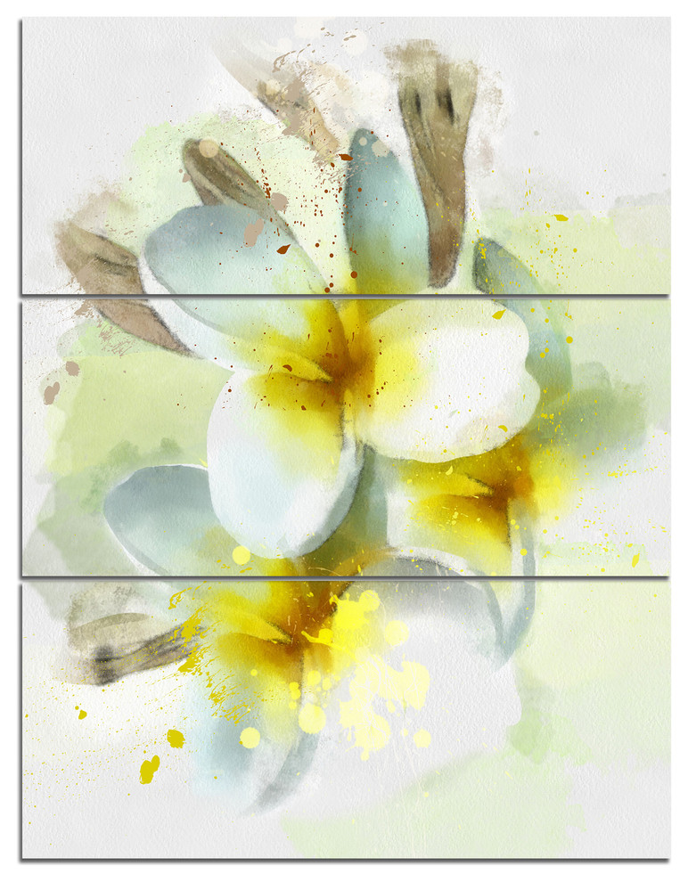 Frangipani Flowers Watercolor, Floral Triptych Canvas Art Print, 28x36 ...