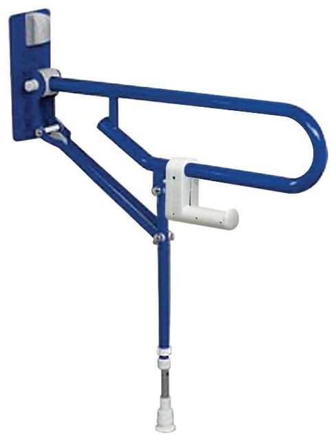 Fold-Up Support Grab Bar With Adjustable Leg, Blue - Grab Bars - by ...