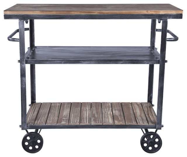 Reign Industrial Kitchen Cart in Industrial Gray and Pine Wood ...