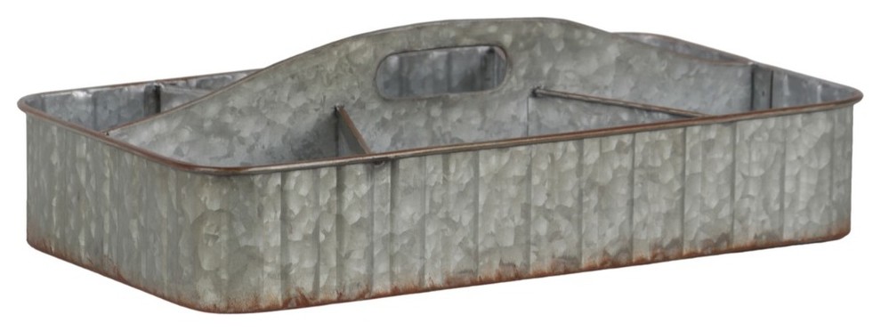 Metal Rectangular Tray with 6 Slots and Cutout Handle, Galvanized Gray ...
