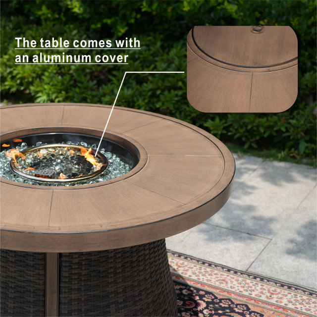 Patio Wicker Round Firepit Table - Tropical - Outdoor Dining Tables ...
