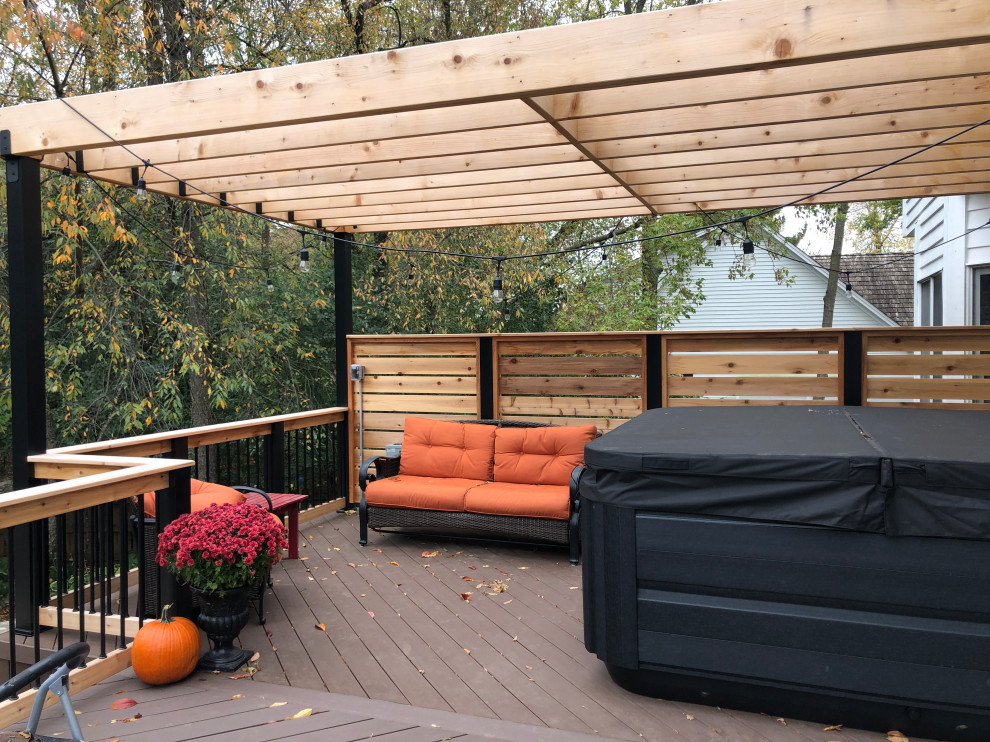 TimberTech Rustic Elm Deck with Cedar Privacy Fence, Rails, & Pergola ...