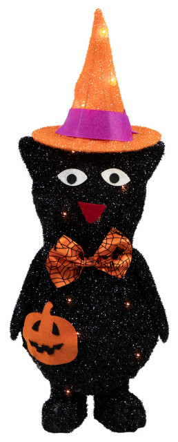 24" Lighted Black Cat in Witch's Hat Halloween Yard Decoration ...