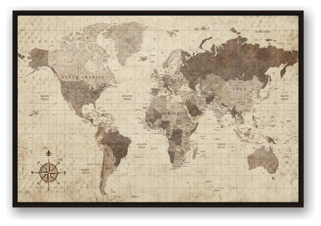 Distressed World Map Canvas Wall Art, 32"x48" - Contemporary - Prints ...