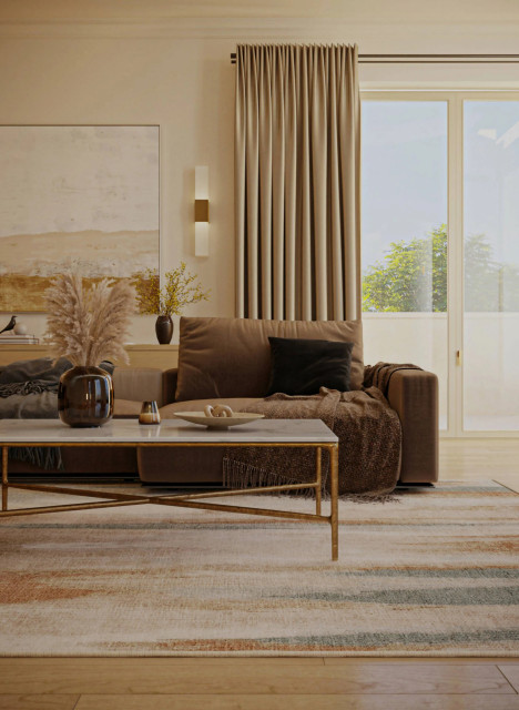 Machine Washable Rain Rust Turquoise Area Rug, 4'x6' - Contemporary ...