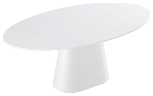 Modern Dining Table, Oval Shaped Top With Pedestal Base, High Gloss ...