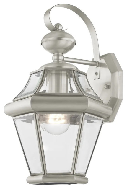 Livex Georgetown 1 Light 15" Tall Outdoor Wall Lantern, Brushed Nickel ...