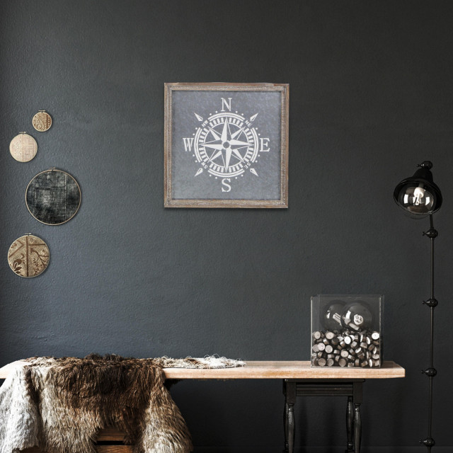 Cowa Painted Compass on Galvanized Backdrop Wall Decor - Beach Style ...