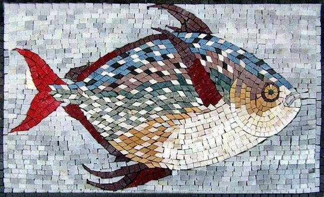 Beautifully Colored Fish Marble Mosaic, 26" x 15" - Beach Style - Tile ...
