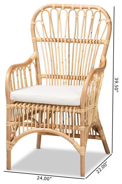 Contemporary Accent Chair with Natural Rattan Frame and White Cotton ...