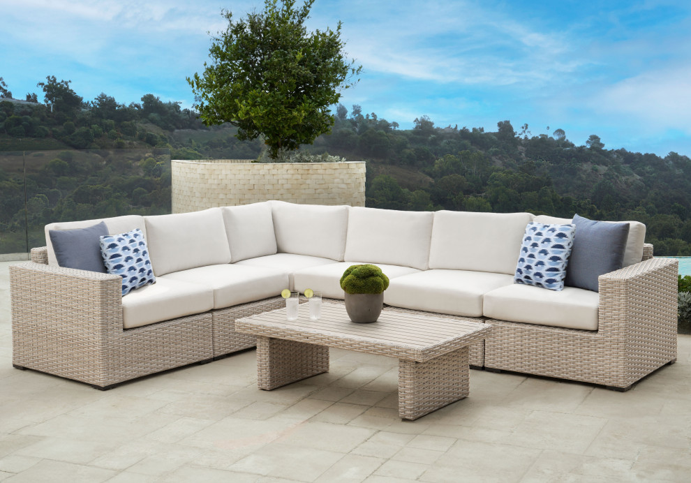Villa 7PC Outdoor Wicker Sectional With Sunbrella Fabric, Natural ...