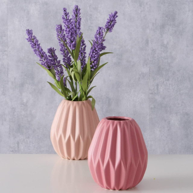 2 Piece Shades of Pink Geometric Vases, 5" - Contemporary - Vases - by ...