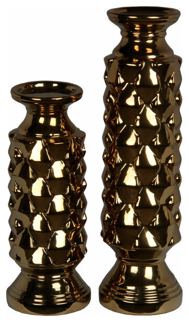 Benzara 2 Piece Ceramic Candleholder with Flared Base, Gold ...