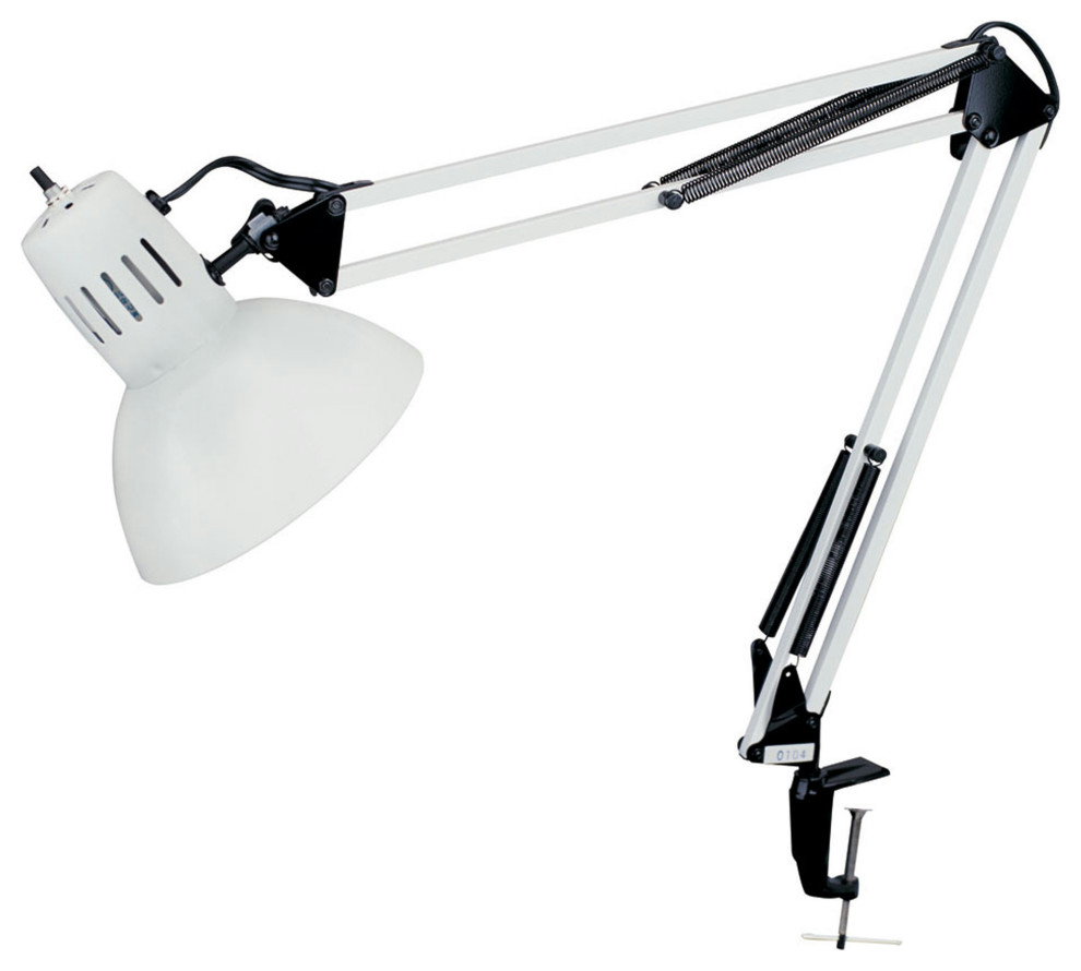 Spring Balanced Clamp-On Lamp, Gloss White, 36" Reach - Transitional ...