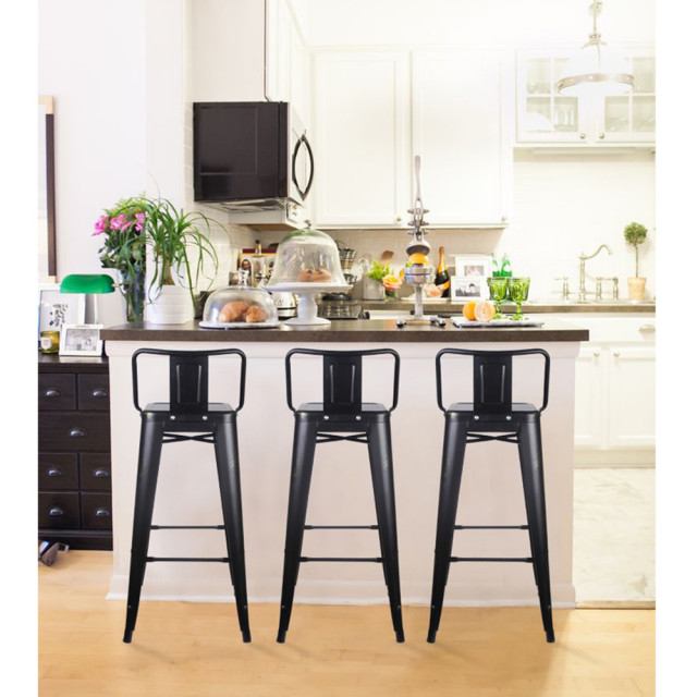 Black Low Back Metal Barstools, Set of 6 - Industrial - Bar Stools And ...
