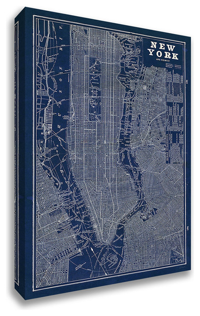 "Blueprint Map New York", Sue Schlabach, Fine Art Wrap Canvas, 24"x36 ...