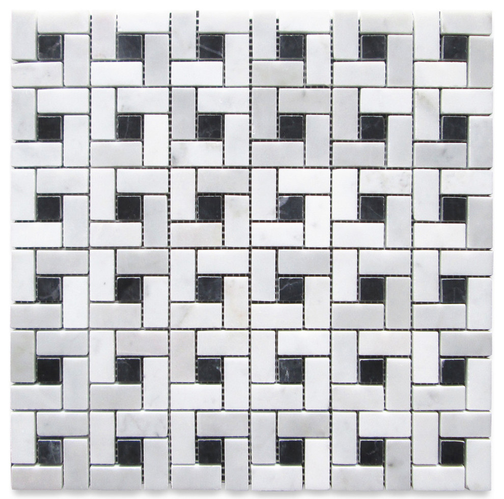 Carrara White Venato Marble Pinwheel Windmill Mosaic Tile Polished, 1 ...