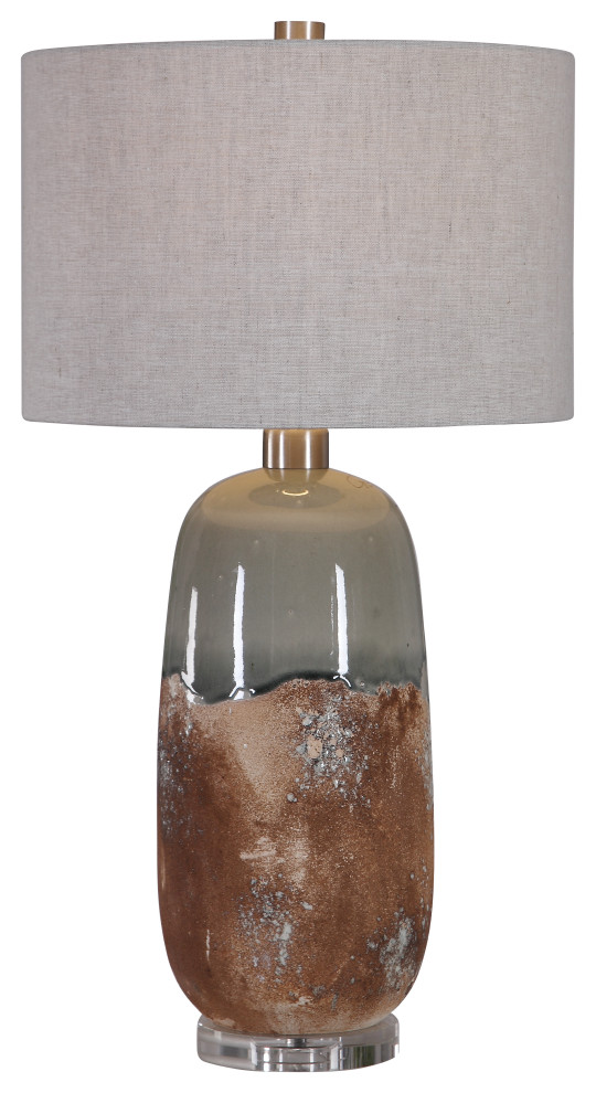 Rustic Mid Century Modern Rust Earth Tones Table Lamp, Terra Cotta Blue ...