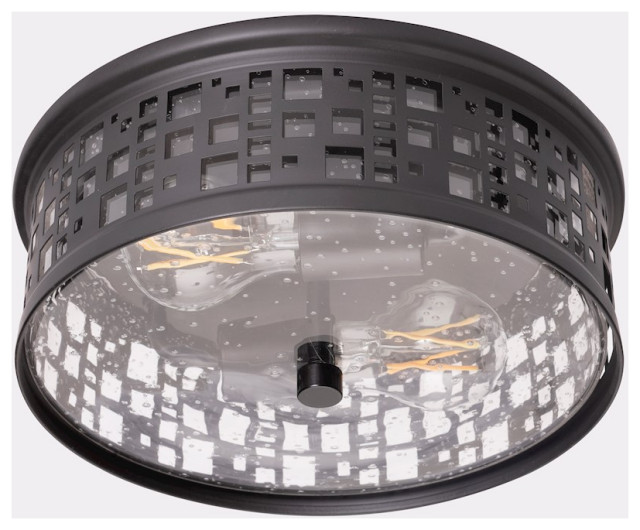 AFX Lighting Roscoe 2-Light Flush Mount, Black/Clear Seeded, RSCF11MBBK ...