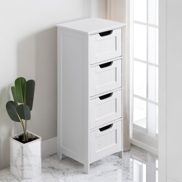 White Bathroom Storage Freestanding Cabinet With Drawers - Contemporary ...