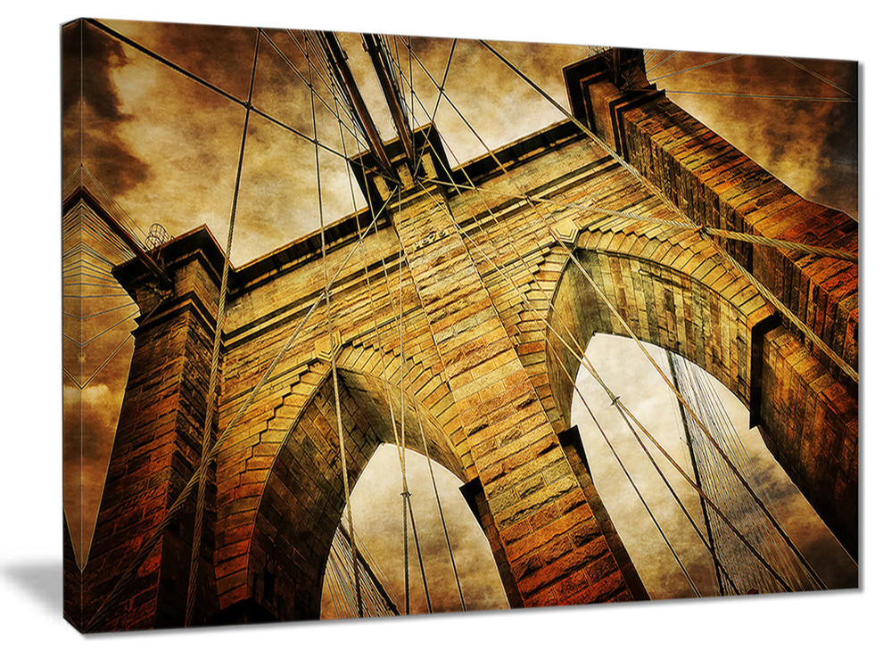 "Vintage Brooklyn Bridge" Contemporary Canvas Art Print, 20"x12 ...