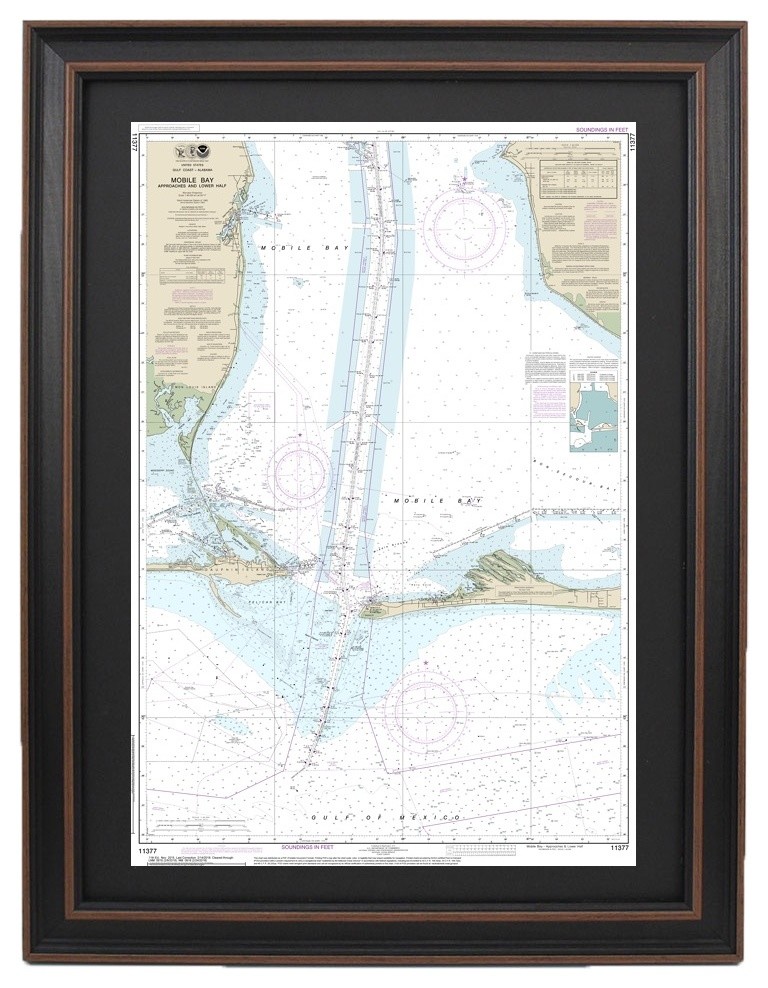 Nautical Chart, Mobile Bay Approaches and Lower Half - Traditional ...