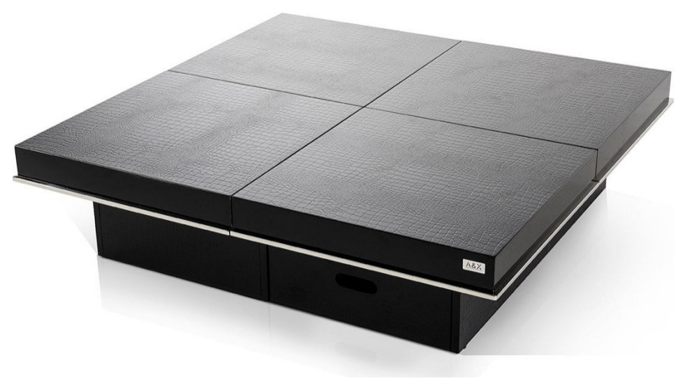 Nyx Modern Crocodile Black Coffee Table With Pull Out Squares ...
