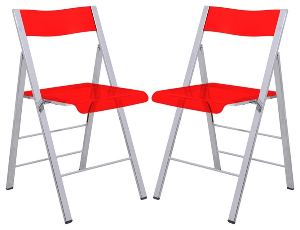 LeisureMod Modern Menno Acrylic Chrome Dining Folding Chair in Blue Set ...