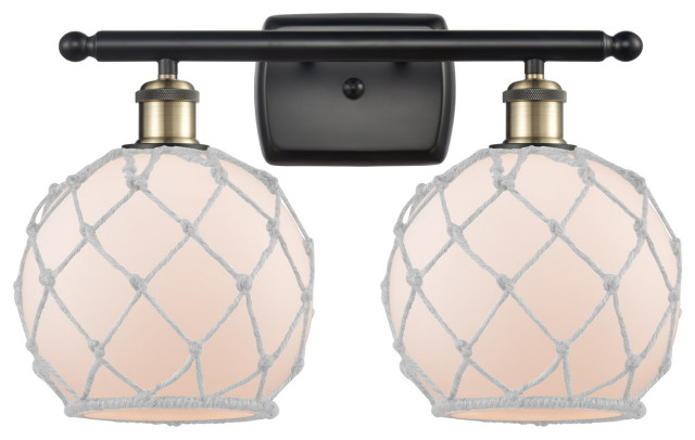 Ballston Farmhouse Rope 2 Light Bathroom Vanity Light, Black Antique ...