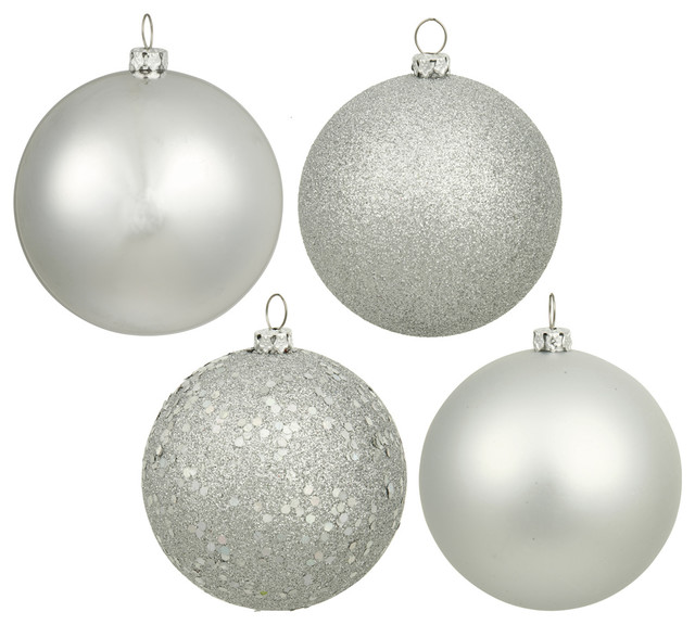 6" Silver 4 Finish Ball Orn Box Of 4 - Contemporary - Christmas ...