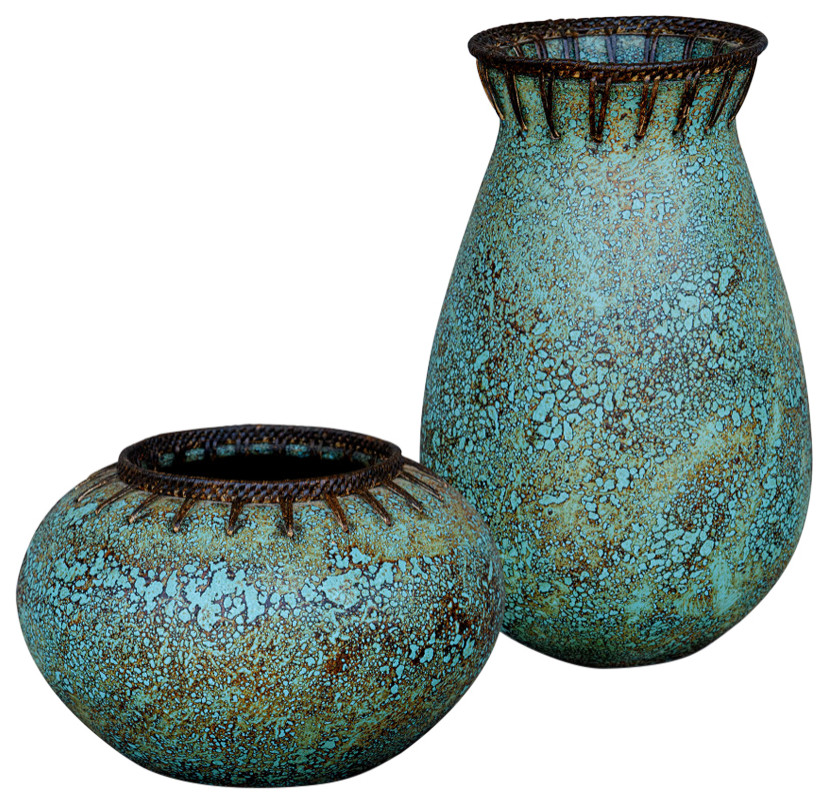 Uttermost Bisbee Turquoise Vases, Set of 2 - Tropical - Vases - by ...