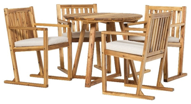Modern Slat Back 5 Piece Solid Wood Dining Set Natural Transitional