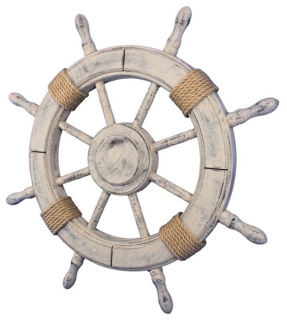Rustic Decorative Ship Wheel 24'', Wooden Ships Wheel, Boat Steering ...