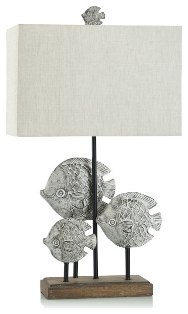 Silver Fish Table Lamp, Polyresin Brushed Body With Pedestal Base ...