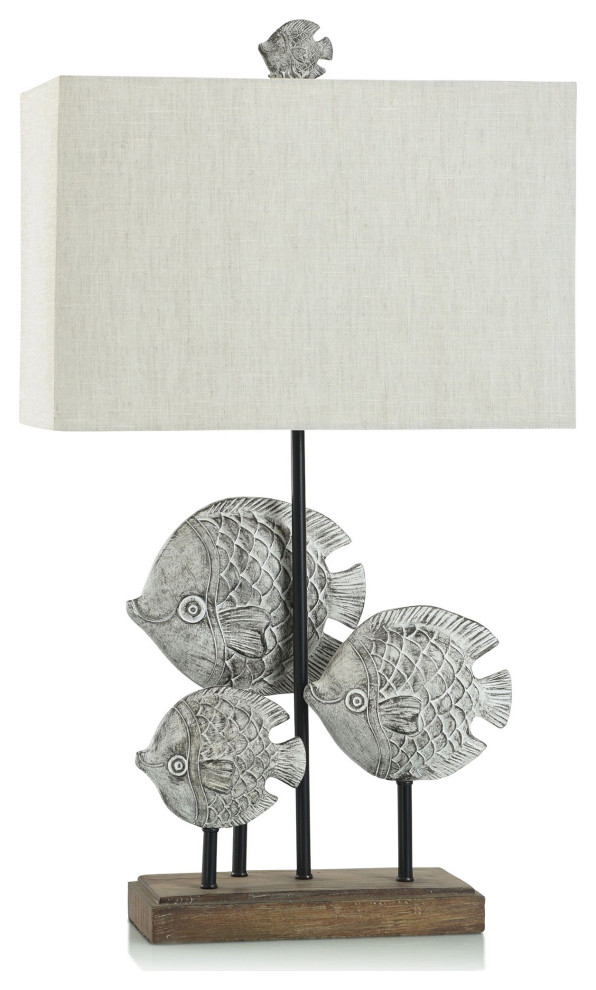 Silver Fish Table Lamp, Polyresin Brushed Body With Pedestal Base ...