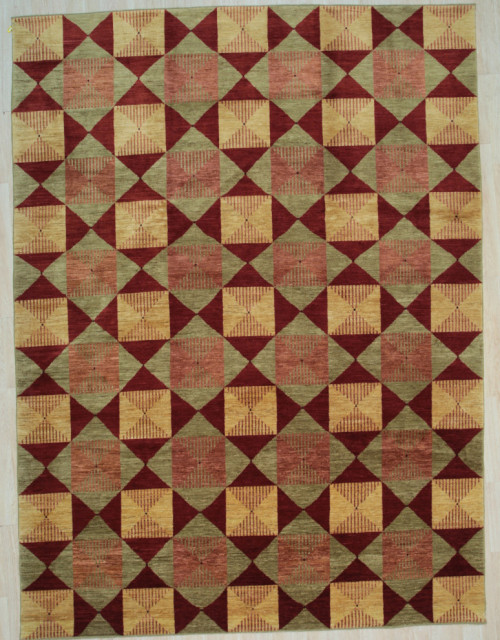Red Transitional Geometric Turkish Knot Area Rug - Contemporary - Area ...
