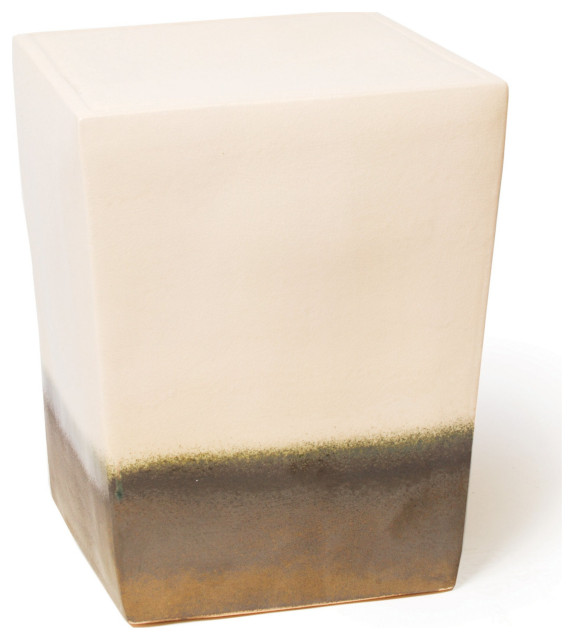 Two Glaze Square Cube Set of Two - Creamy White Outdoor Stools ...