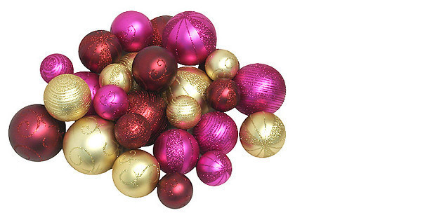 Pack of 27 Shatterproof Merlot, Gold With Fuschia Christmas Ball ...