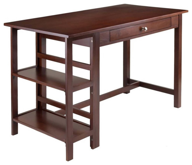 Pemberly Row Transitional Solid Wood Writing Desk in Antique Walnut ...